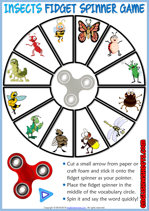 Insects ESL Printable Fidget Spinner Game For Kids