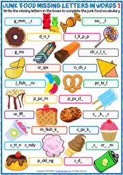 Junk Food ESL Vocabulary Worksheets
