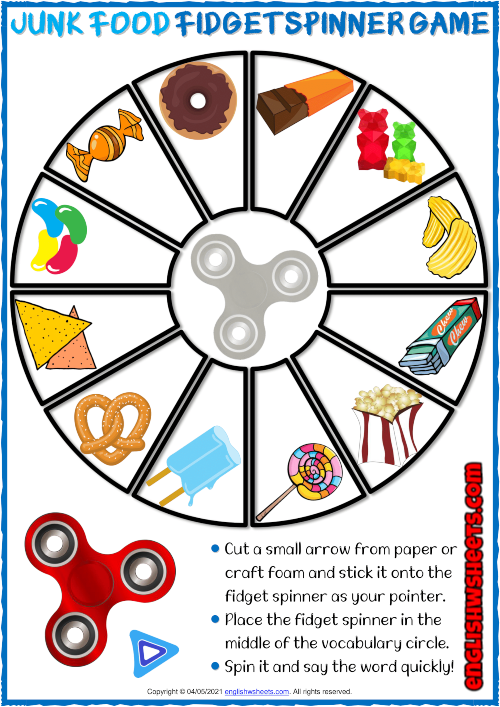 Junk Food ESL Printable Fidget Spinner Games