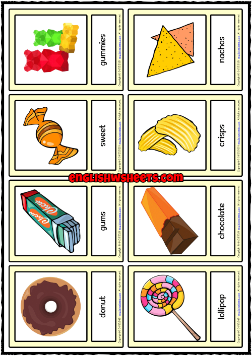 Junk Food ESL Printable Vocabulary Learning Cards
