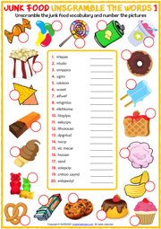 Junk Food ESL Vocabulary Worksheets