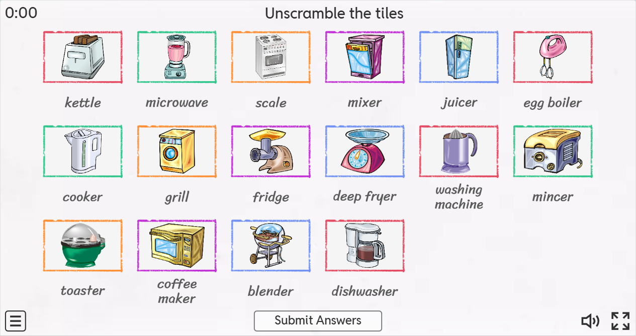Kitchen Appliances ESL Interactive Match Up Worksheet