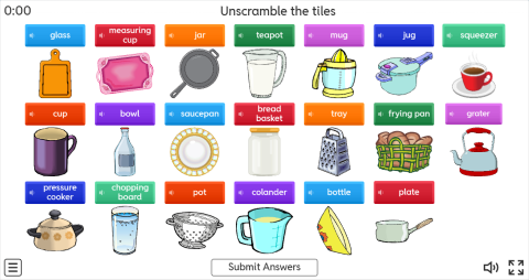 Kitchen Utensils ESL Interactive Vocabulary Worksheets (A)