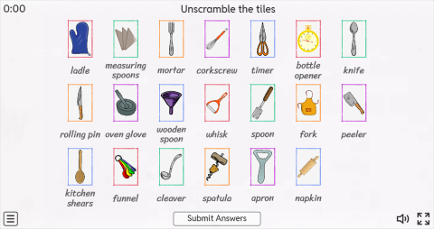 Kitchen Utensils ESL Interactive Vocabulary Worksheets (B)