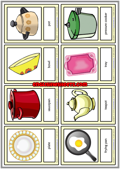 Kitchen Utensils ESL Printable Vocabulary Learning Cards
