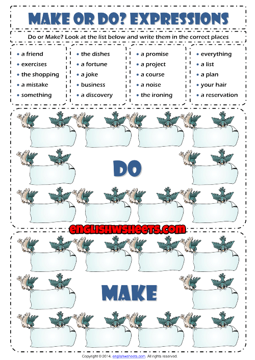Make or Do? Matching Exercise ESL Grammar Worksheet