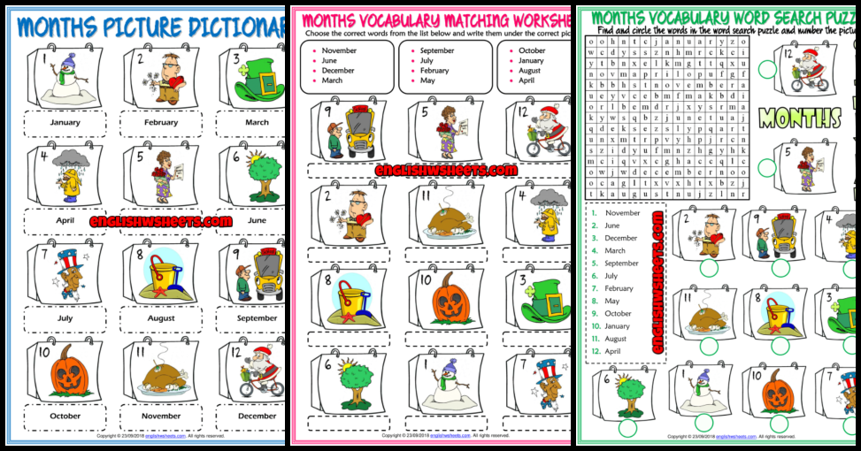 Months ESL Vocabulary Worksheets