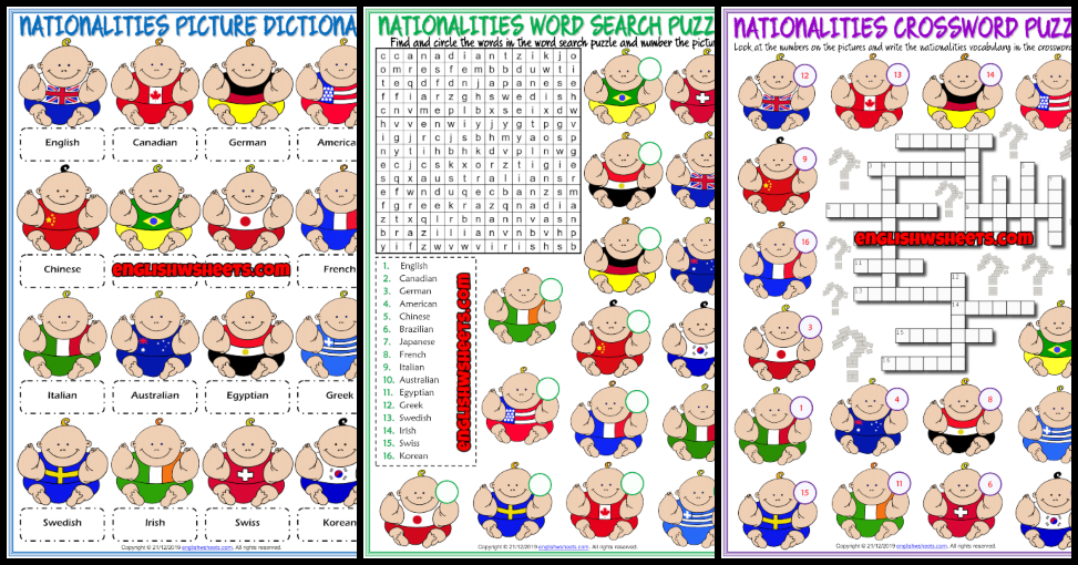 Nationalities ESL Vocabulary Worksheets