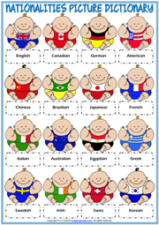 Nationalities ESL Vocabulary Worksheets