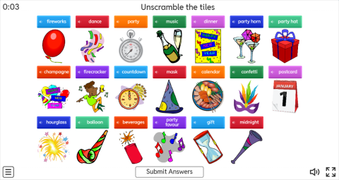 New Year's Eve ESL Interactive Vocabulary Worksheets