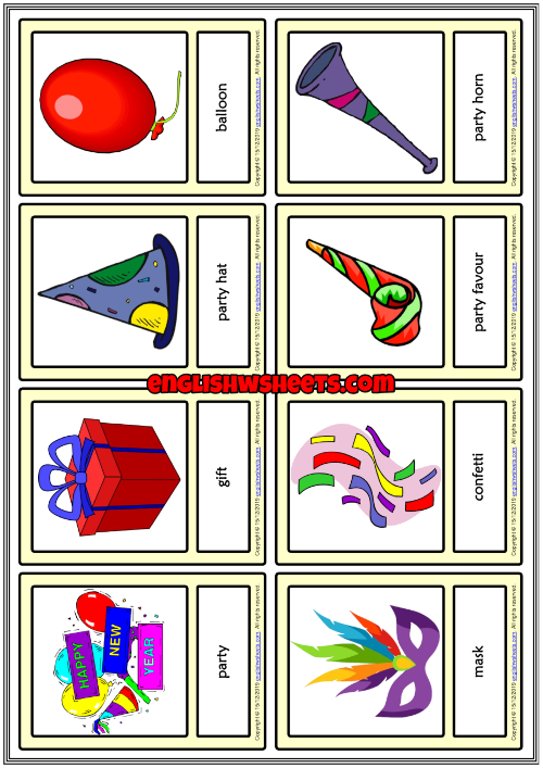 New Year's Eve ESL Printable Vocabulary Learning Cards