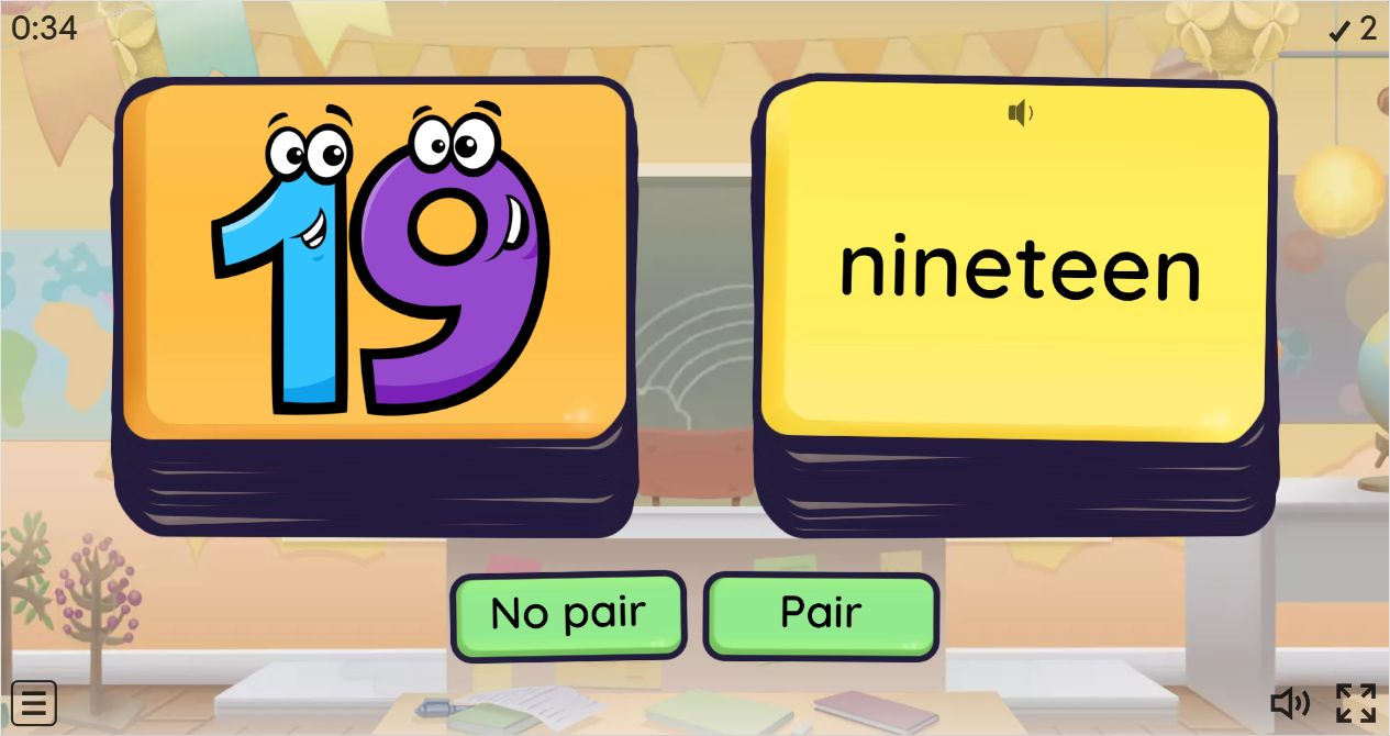 Numbers ESL Vocabulary Pair or No Pair Worksheet