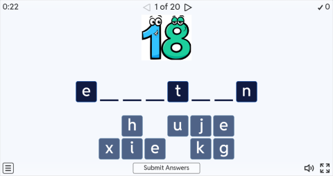 Numbers ESL Interactive Vocabulary Worksheets