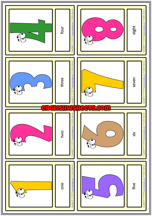 Numbers ESL Printable Vocabulary Learning Cards For Kids