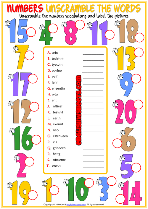 Numbers ESL Unscramble The Words Worksheet For Kids