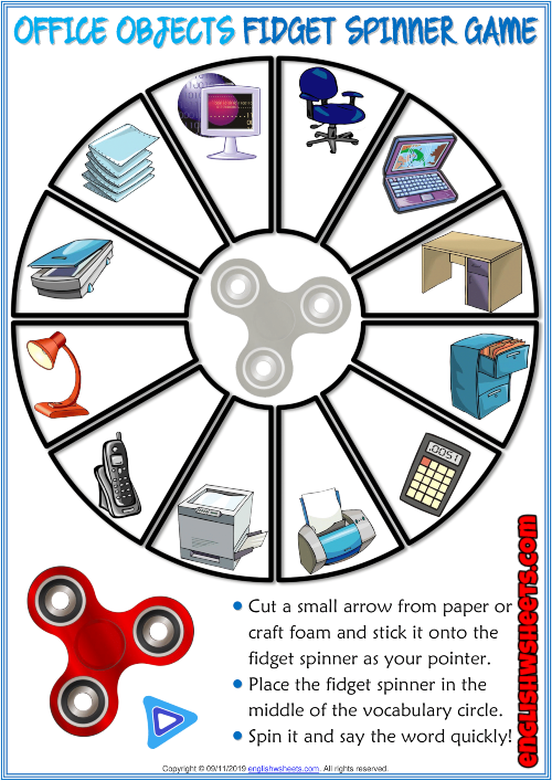 Office Objects ESL Printable Fidget Spinner Game For Kids