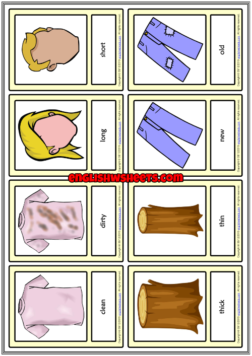 Opposite Adjectives ESL Printable Vocabulary Learning Cards