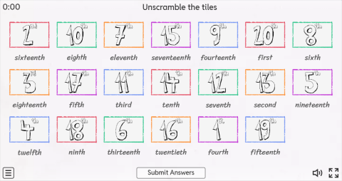 Ordinal Numbers ESL Interactive Vocabulary Worksheets