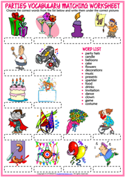 Parties ESL Vocabulary Worksheets