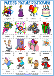 Parties ESL Vocabulary Worksheets