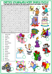 Parties ESL Vocabulary Worksheets
