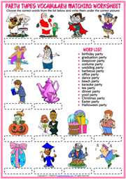 Party Types ESL Vocabulary Worksheets