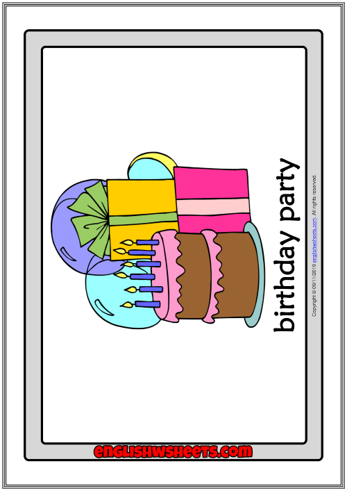 Party Types ESL Printable Flashcards With Words for Kids
