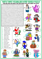 Party Types ESL Vocabulary Worksheets
