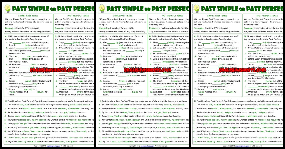 Past Perfect Tense ESL Printable Worksheets And Exercises Past Perfect Tense ESL Printable Worksheets And Exercises