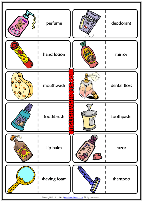Personal Care Products ESL Printable Dominoes Game