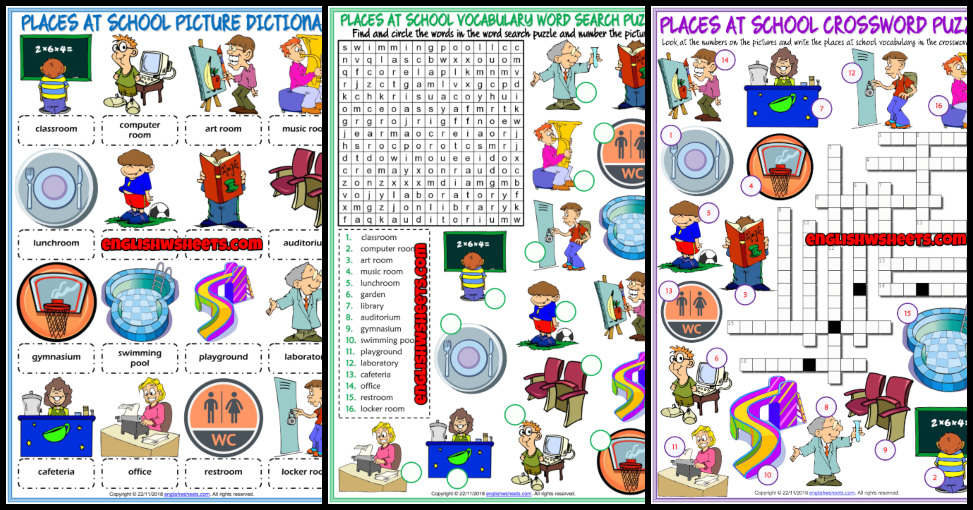 Places at School ESL Vocabulary Worksheets