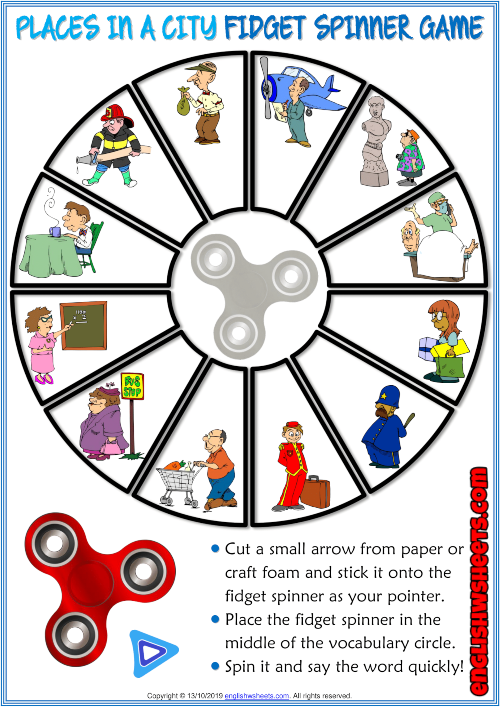 Places in a City ESL Printable Fidget Spinner Game For Kids