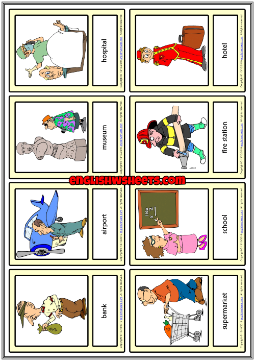 Places in a City ESL Printable Vocabulary Learning Cards