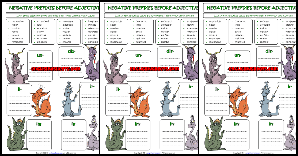 Negative Prefixes Before Adjectives Esl Exercise Worksheet Negative