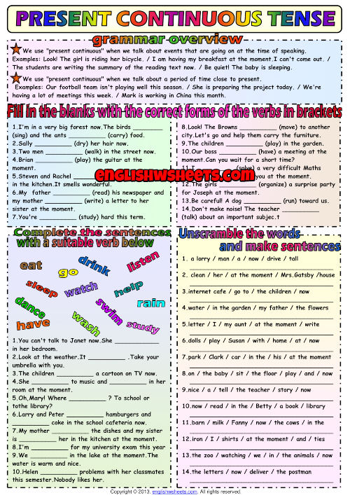 Present Continuous Tense Esl Worksheet By Agostine F8F