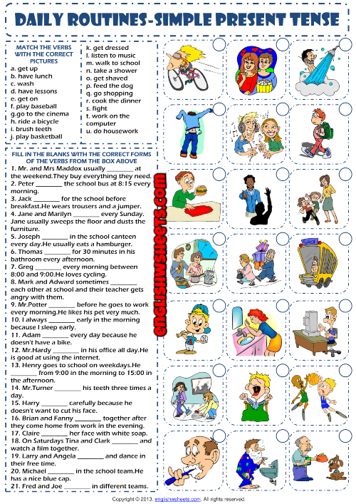 Daily Routines ESL Printable Grammar Exercises Worksheet Daily Routines ESL Printable Grammar Exercises Worksheet