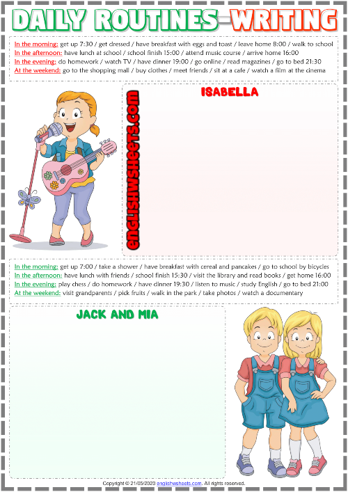 Daily Routines ESL Printable Writing Activity Worksheet