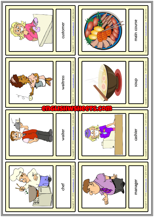 Restaurant ESL Printable Vocabulary Learning Cards