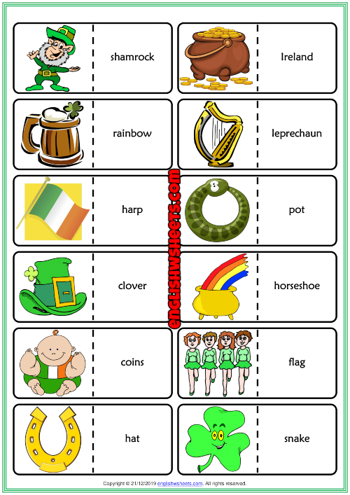 St. Patrick's Day ESL Printable Dominoes Game For Kids