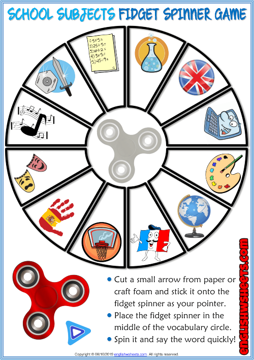 School Subjects ESL Printable Fidget Spinner Game For Kids