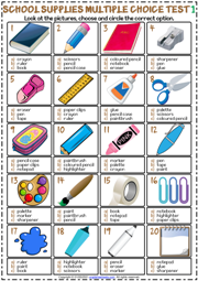 School Supplies ESL Vocabulary Worksheets