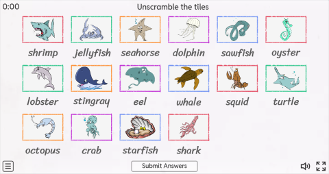 Sea Animals ESL Interactive Vocabulary Worksheets (A)