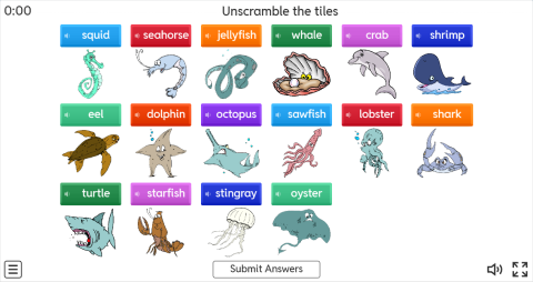 Sea Animals ESL Interactive Vocabulary Worksheets (A)