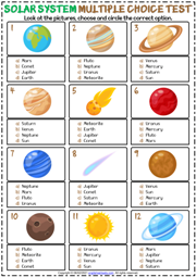 Solar System ESL Printable Multiple Choice Test For Kids