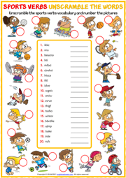 Sports Verbs ESL Vocabulary Worksheets