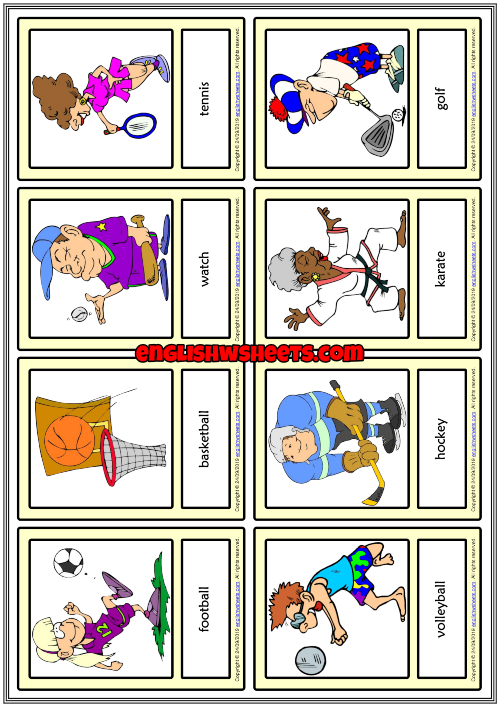 Sports ESL Printable Vocabulary Learning Cards For Kids