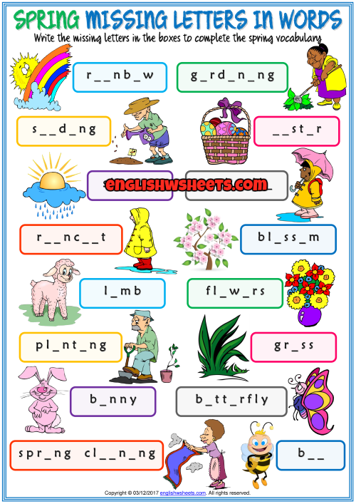 Spring ESL Missing Letters In Words Exercise Worksheet