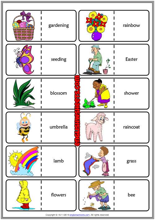 Spring ESL Printable Dominoes Game For Kids