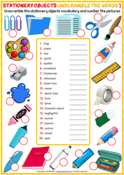 Stationery Objects ESL Vocabulary Worksheets