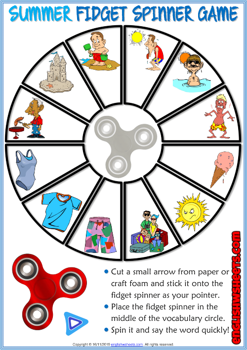 Summer ESL Printable Fidget Spinner Game For Kids